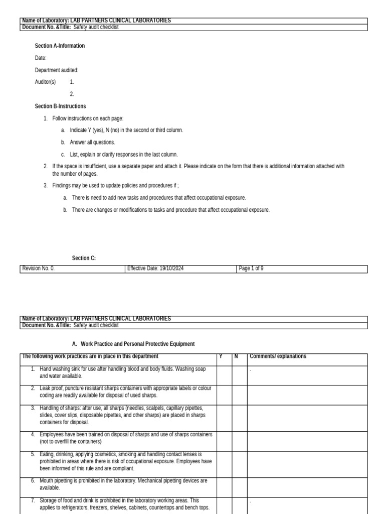 Safety Audit Checklist | PDF | Laboratories | Dangerous Goods