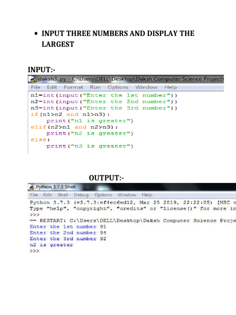 Input Three Numbers and Display The Largest | PDF