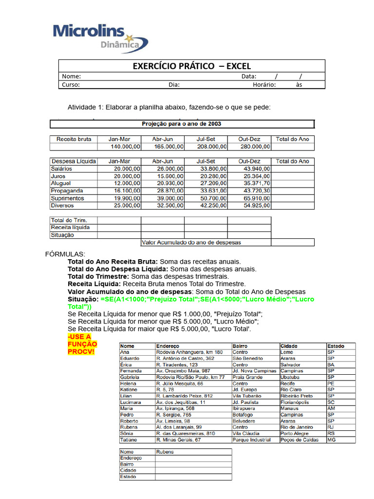 Exercício Prático 14 - Excel | PDF