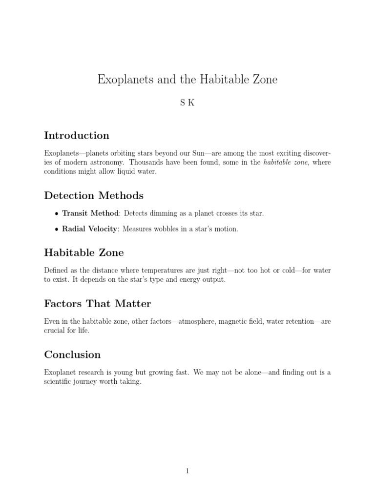 Exoplanets and The Habitable Zone | PDF