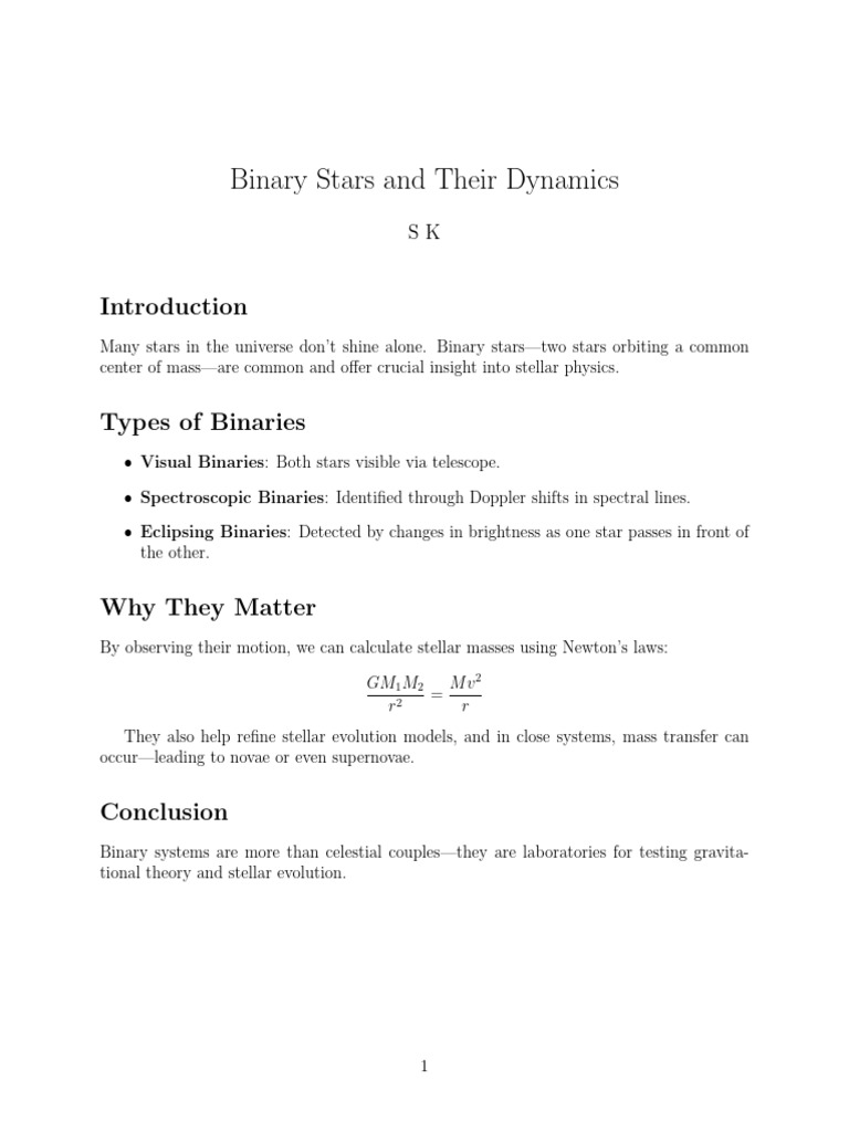 Binary Stars and Their Dynamics | PDF