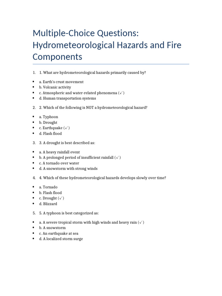 Hydrometeorological Hazards Quiz | PDF