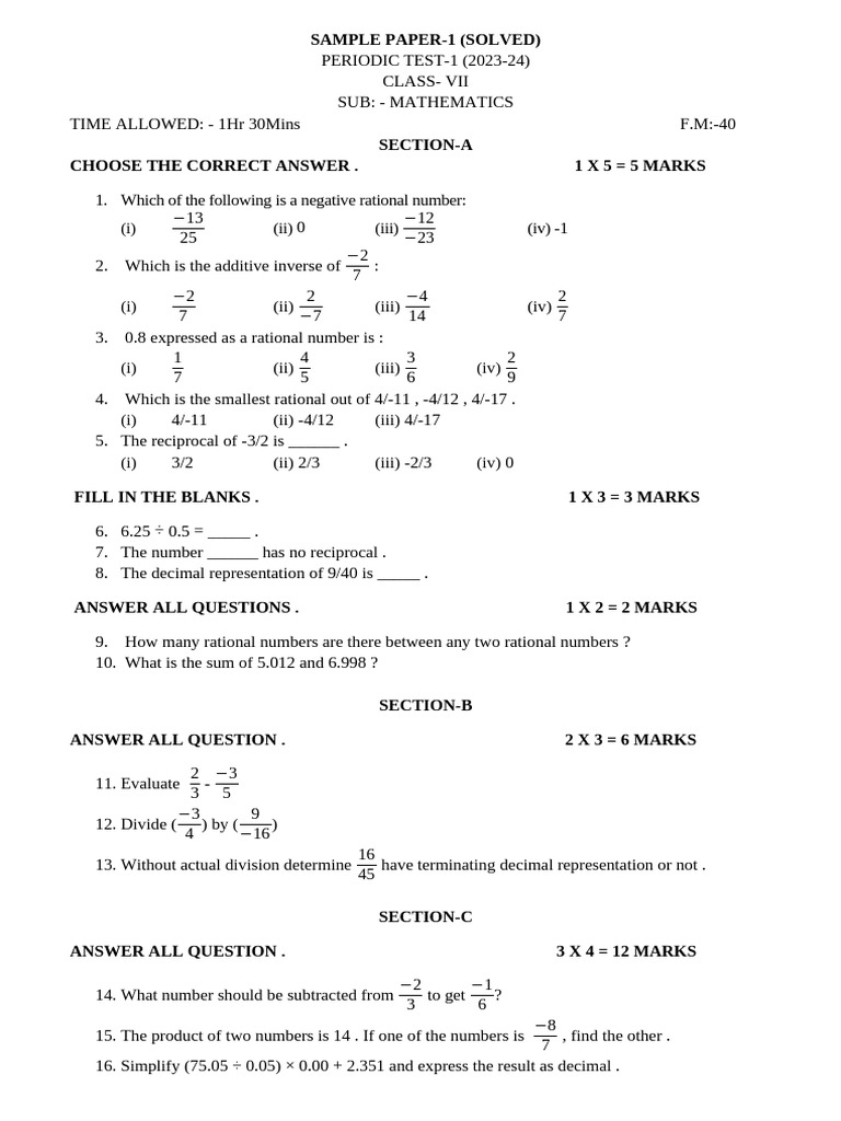 Assignment - 313dc514 4161 4403 9aeb 5ed3b3e69dfbstd Vii Math Sample Question Paper | PDF ...