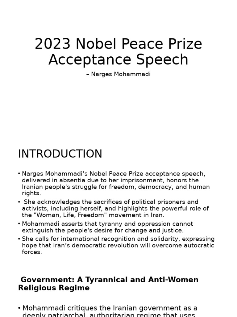 Mohammadi's 2023 Nobel Speech on Freedom | PDF | Democracy | Political ...