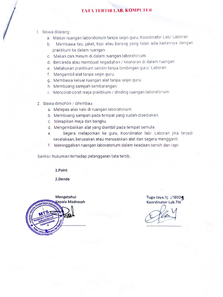 Tata Tertib Lab Komputer 2023 | PDF