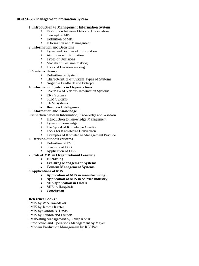 MIS Executive Course Overview | PDF