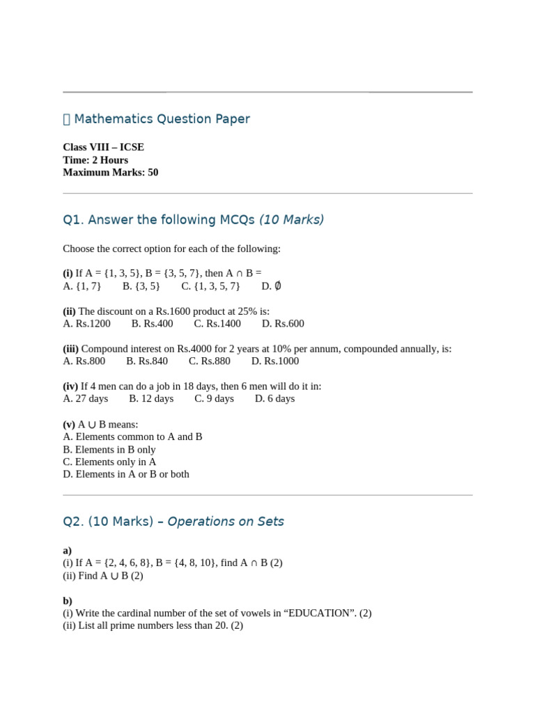 Mathematics Revision Question Paper | PDF