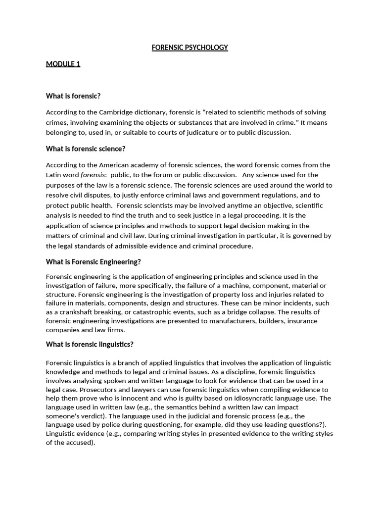 Overview of Forensic Psychology | PDF | Psychopathy | Offender Profiling