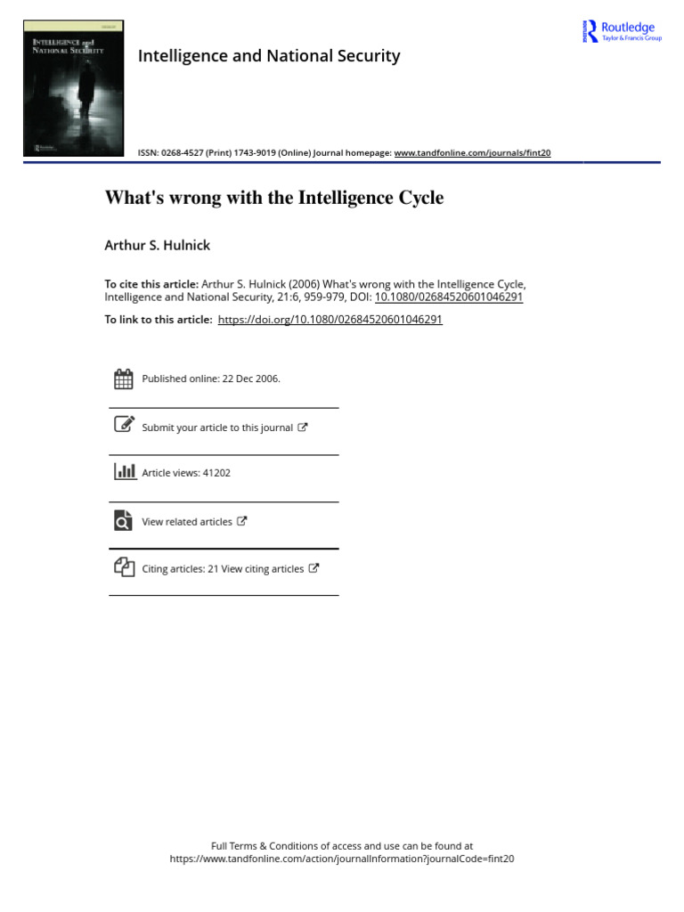 What S Wrong With The Intelligence Cycle | PDF | Counterintelligence | Intelligence Analysis