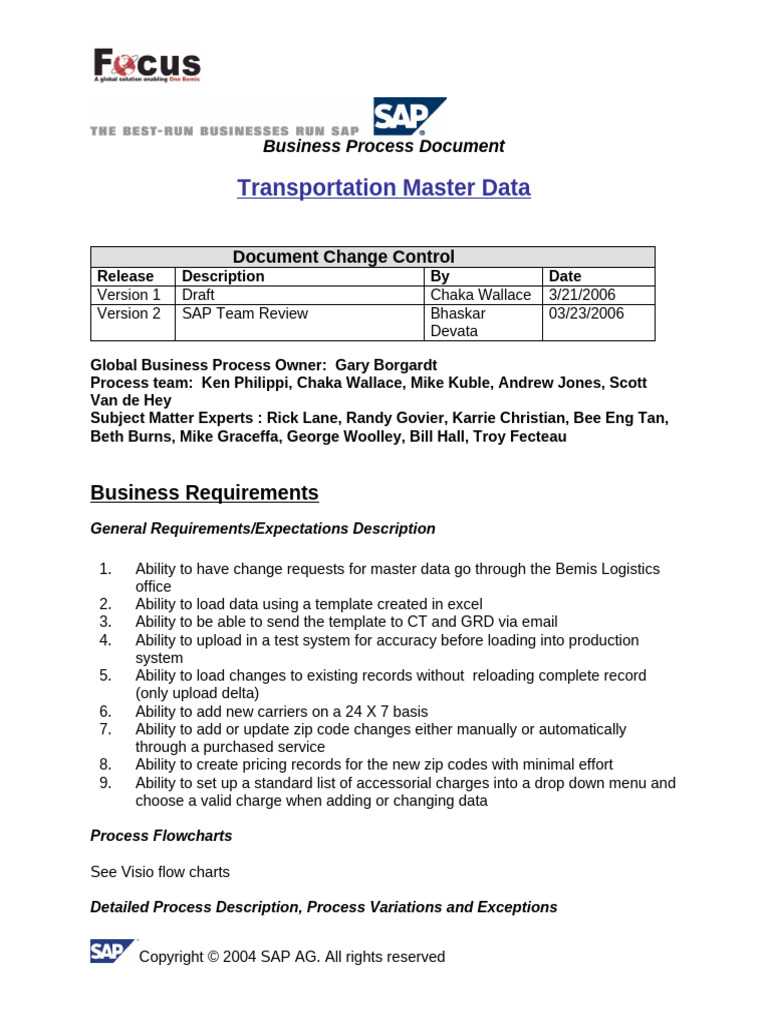 Transportation Master Data Process Guide | PDF | Computing