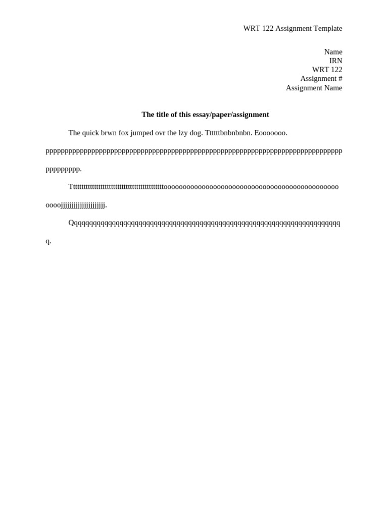 WRT 122 Assignment Template Guide | PDF