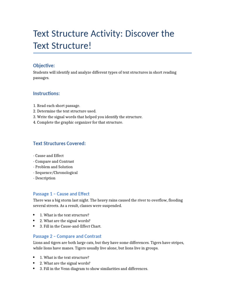 Text Structure Activity With Rubrics | PDF