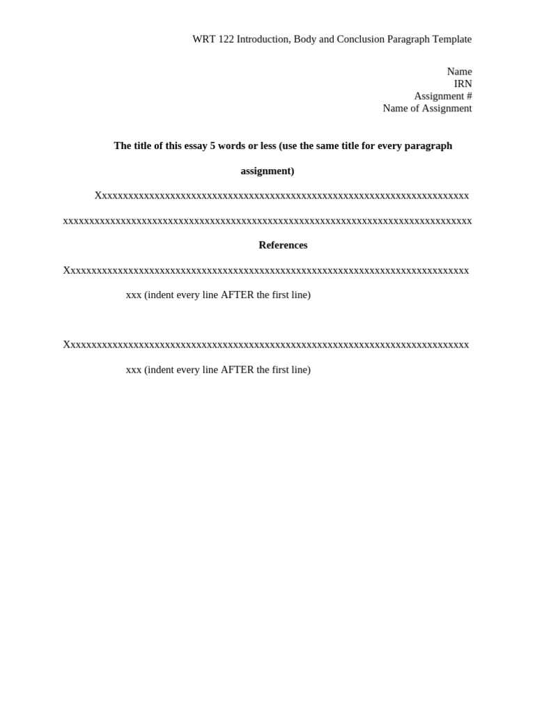 WRT 122 Introduction, Body and Conclusion Paragraph Template | PDF