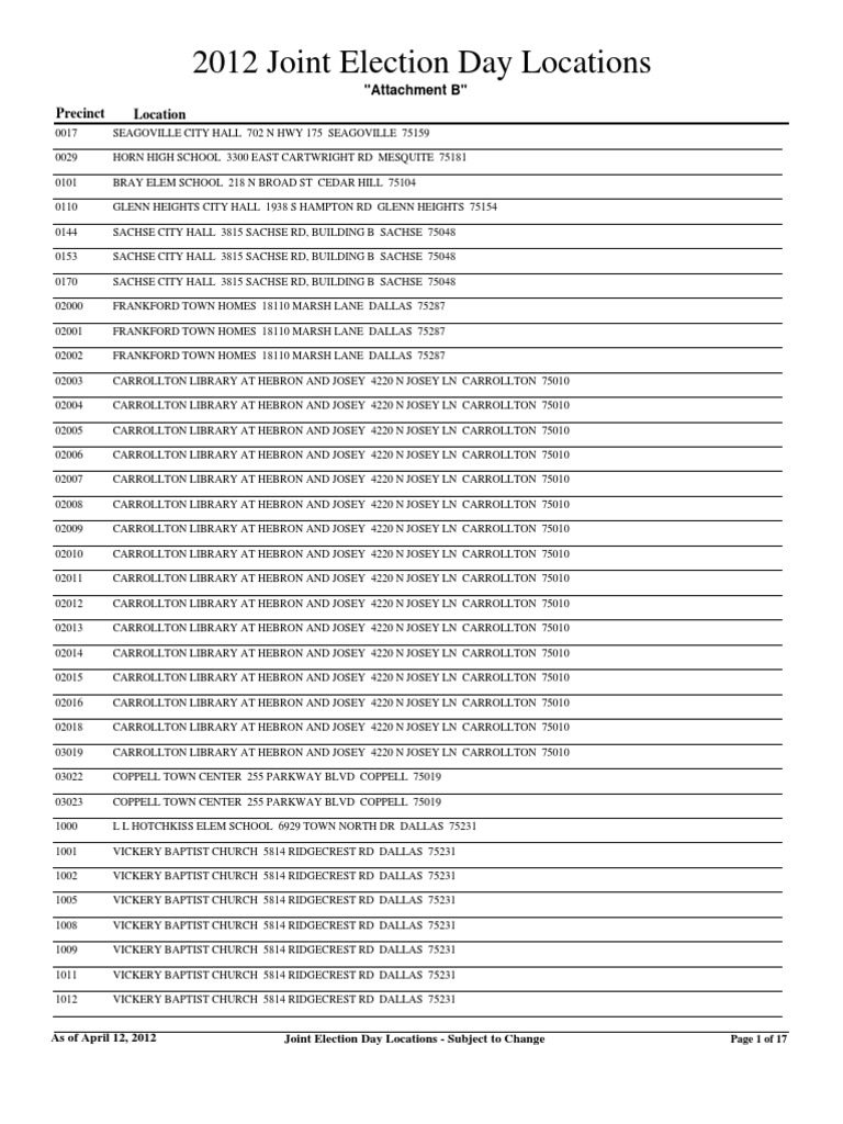 May 12 Voting Locations by Precinct | PDF | Dallas