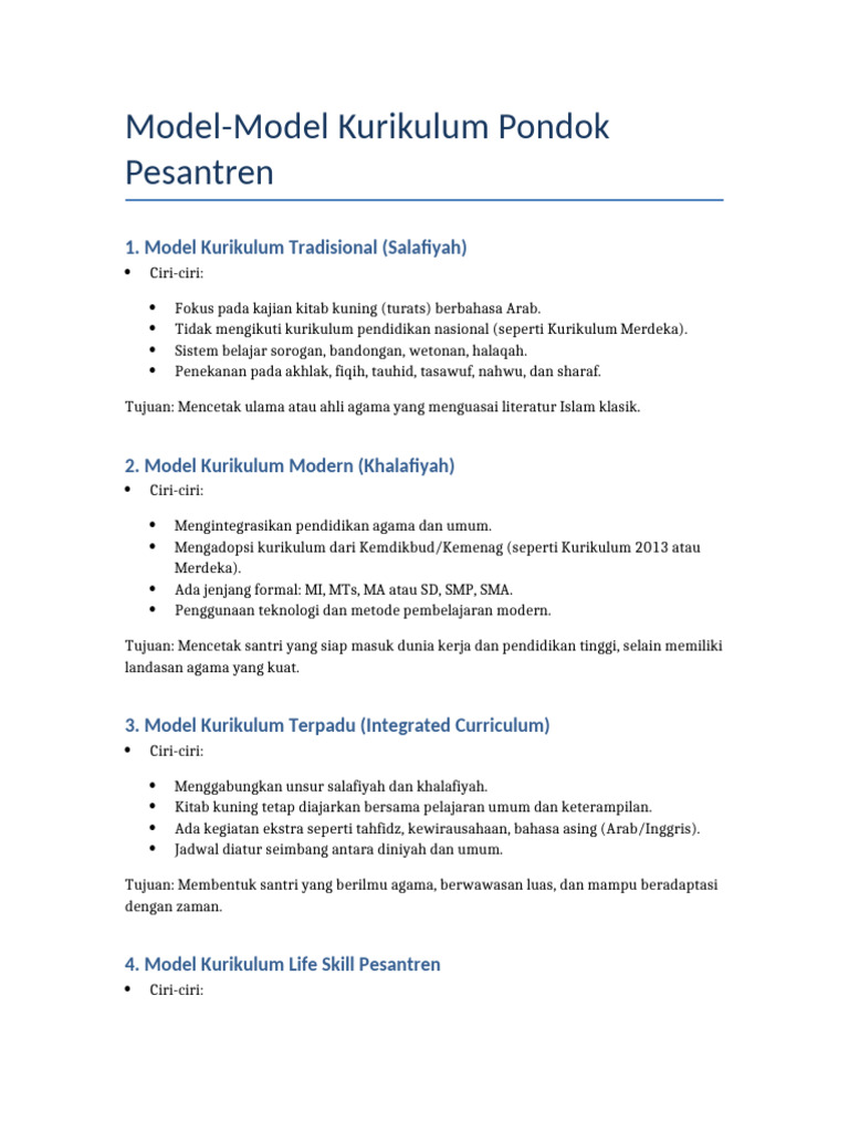 Model Kurikulum Pondok Pesantren | PDF