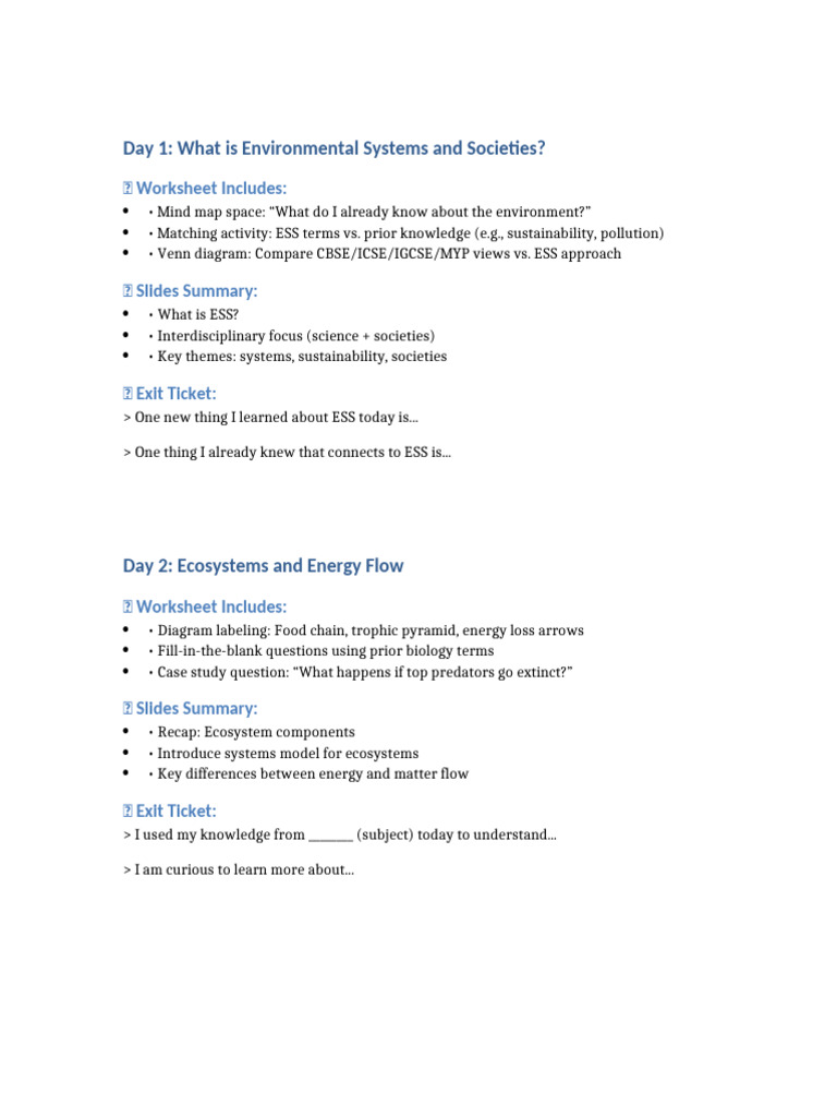 IBDP1 ESS 4-Day Bridge Programme Resources | PDF