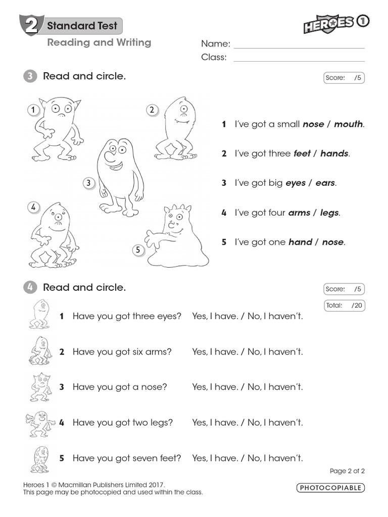 Level 1 Body Parts Test 1 WK1 | PDF