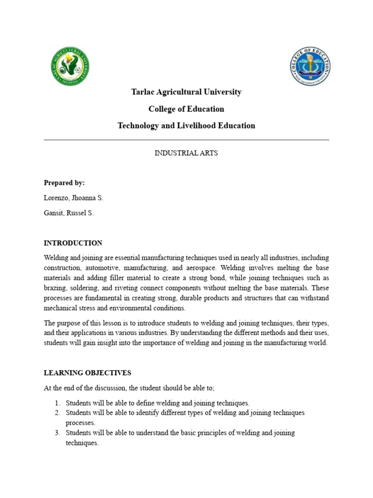 Welding And Joining Techniques Lorenzo Jhoanna Pdf Welding