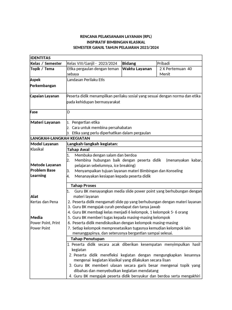 Modul BK Kelas 8 Etika | PDF