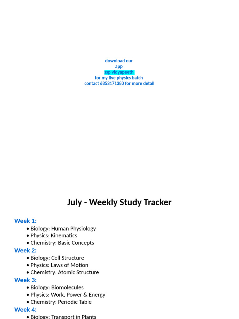 Neet 2026 Study Tracker Full By Ssp Sir Pdf Chemistry Physics
