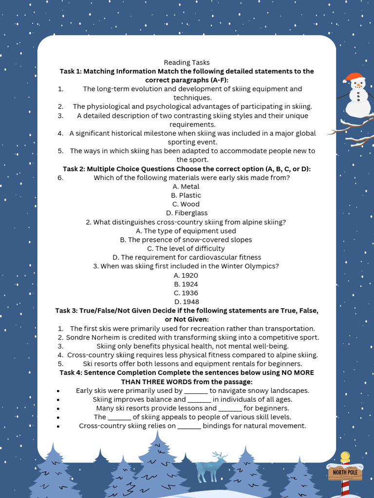 Blue White Cute Illustration Snow Page Border A4 Document | PDF | Ski ...