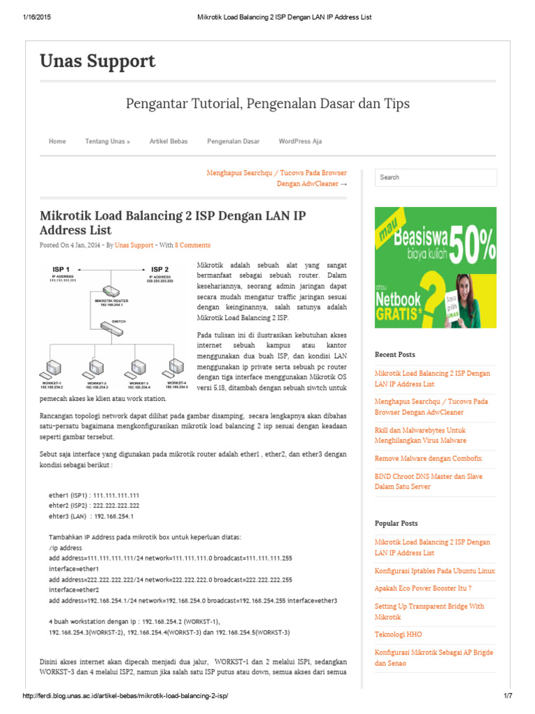 Mikrotik Load Balancing 2 ISP Dengan LAN IP Address List | PDF