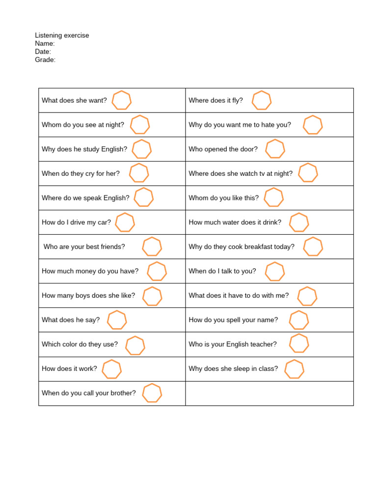 WH Questions Listening Exercise | PDF