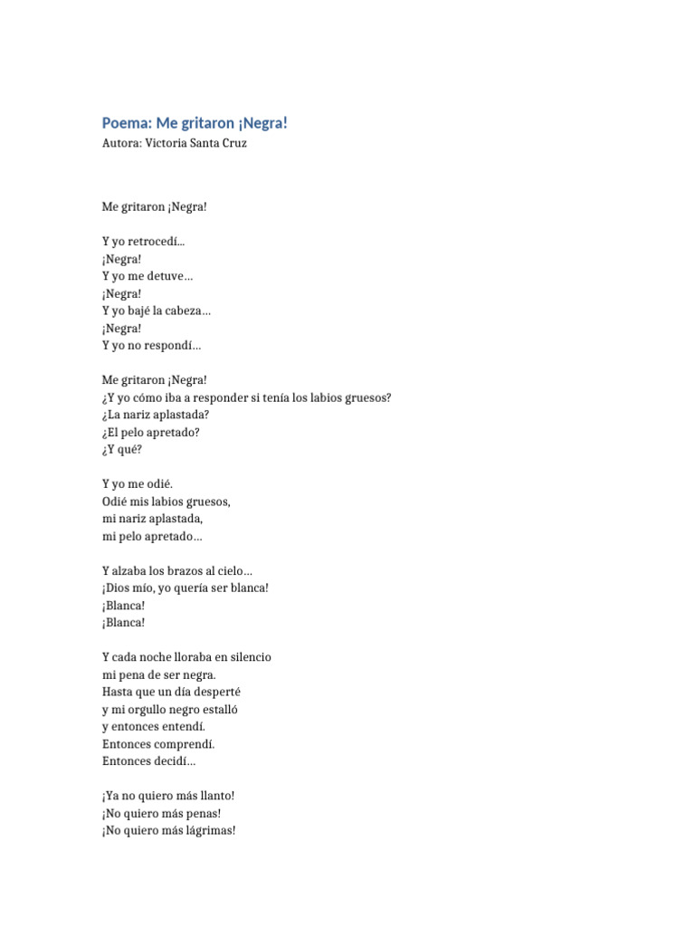 Poema "Me gritaron ¡Negra!" | PDF
