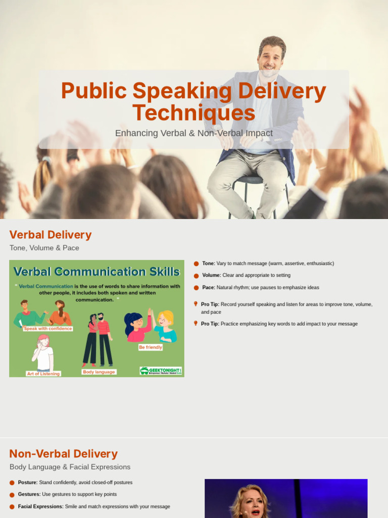 Public Speaking Delivery Techniques | PDF | Nonverbal Communication | Communication