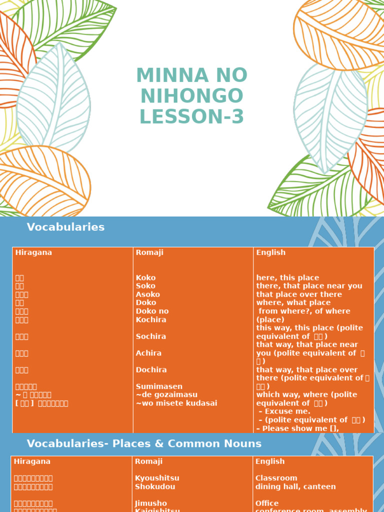 MINNA NO NIHONGO Lesson 3 | PDF