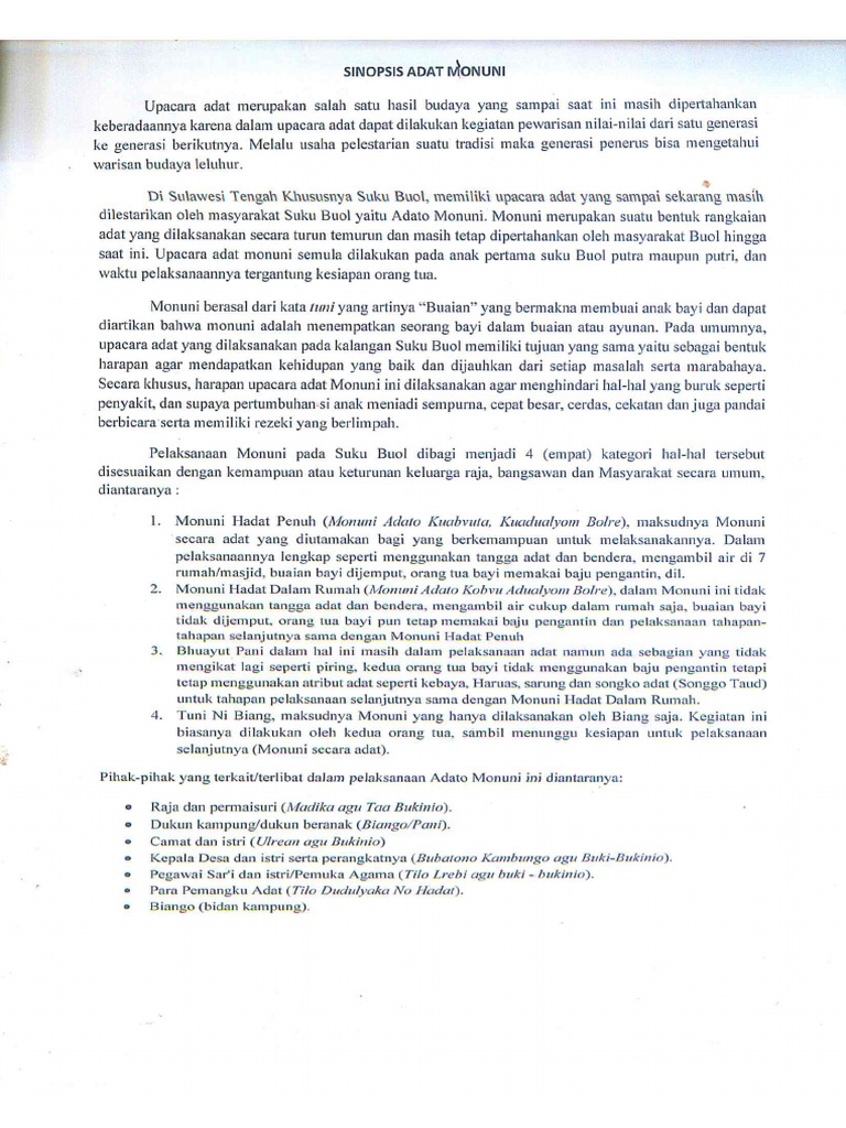 Sinopsis Adat Monuni Buol 2024 | PDF