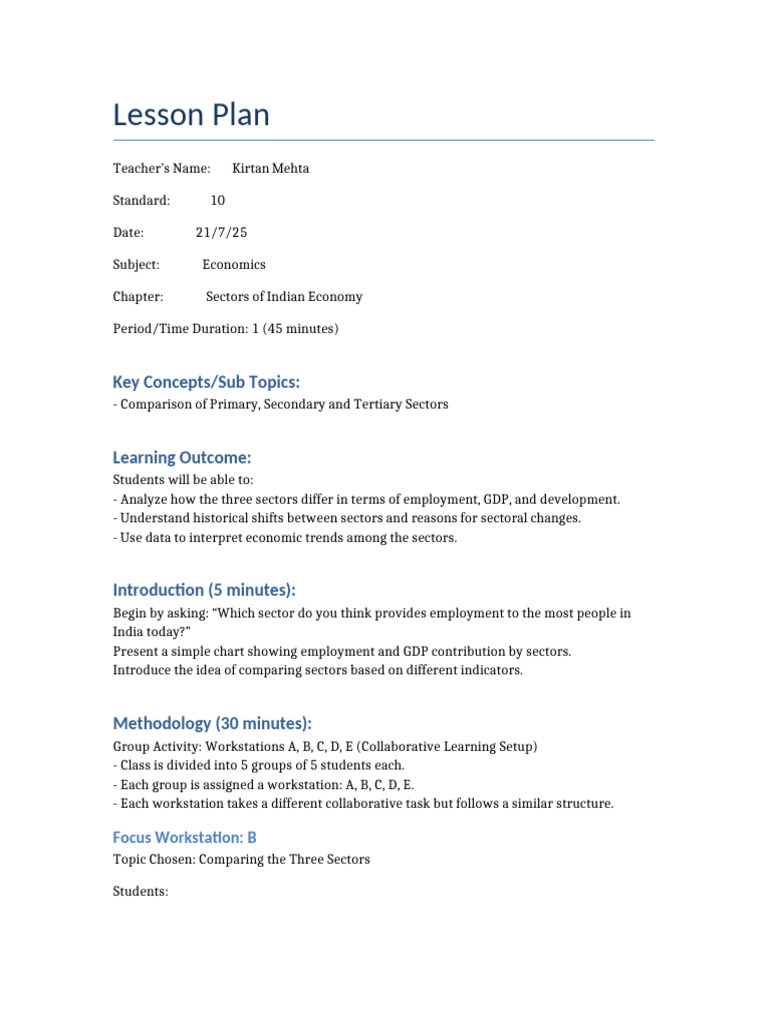 Lesson Plan Comparing Three Sectors Workstation B | PDF | Lesson Plan ...