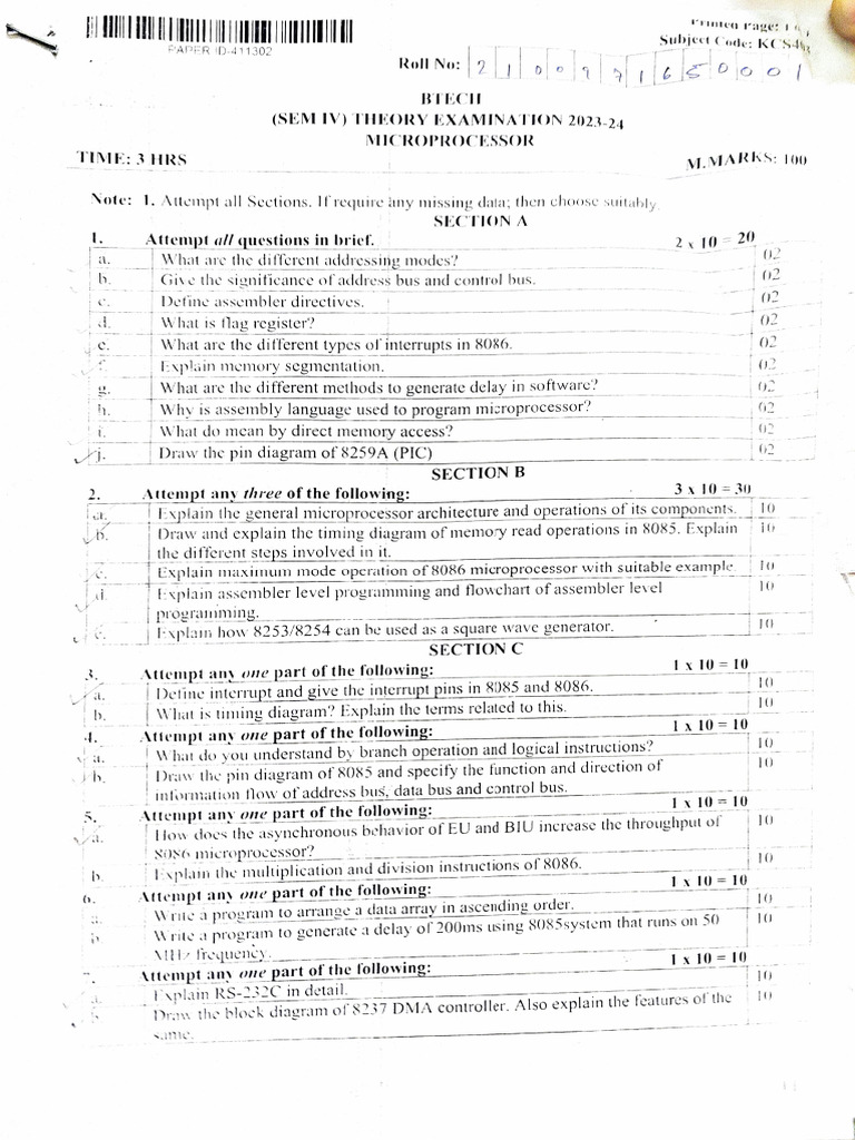 (KCS 403) Microprocessor 2023 24 | PDF | Assembly Language | Office Equipment