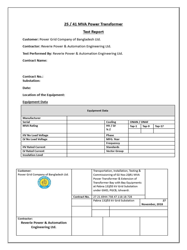 Power Transformer (Test Report Format) | PDF | Transformer | Electric ...