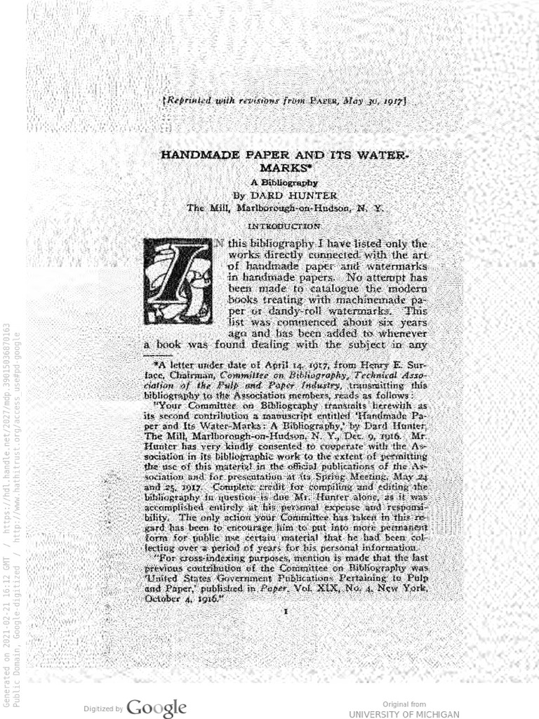 Hunter Handmade Paper and Its Watermarks Bibliography Ocr | PDF ...