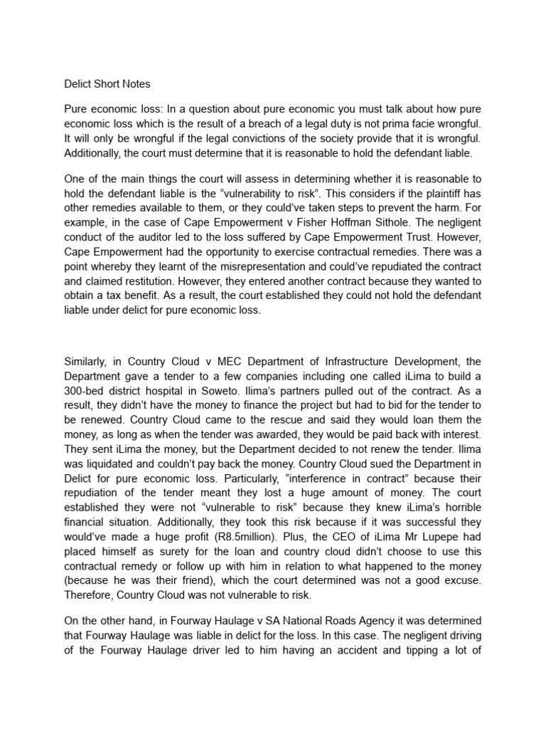 Crash Course Pure Economic Loss | PDF | Negligence | Legal Concepts