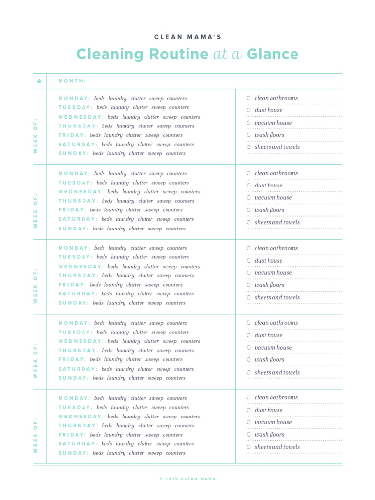 Clean Mama Weekly Cleaning Schedule | PDF | Laundry | Cleaning
