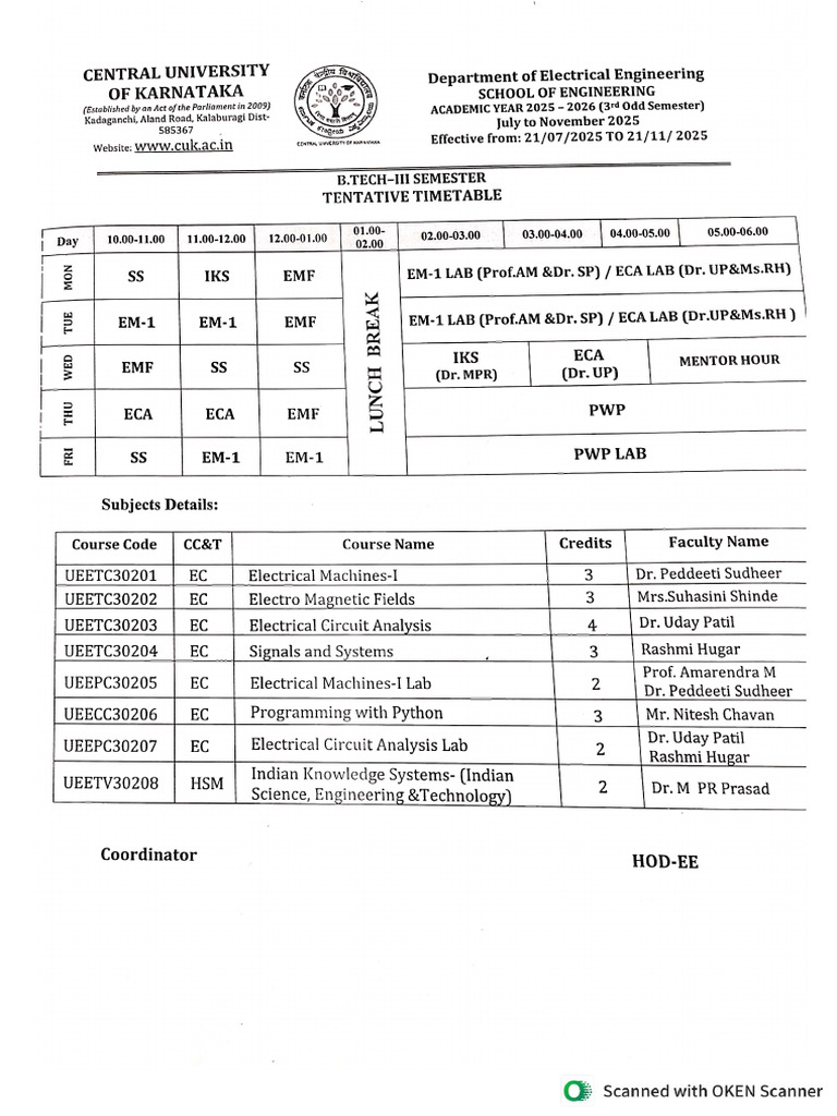 UGOdd Sem - All Batches Time Table and Master Time Table | PDF
