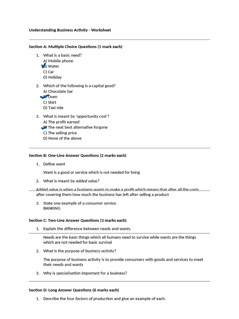 Understanding Business Activity Worksheet | PDF | Capital (Economics ...