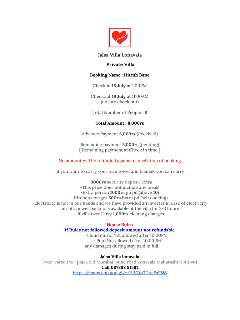 18 July Jalsa Villa Lonavala | PDF