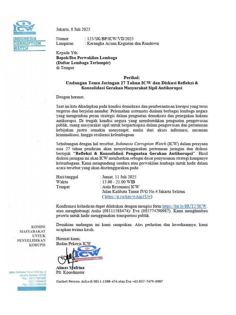 Undangan HUT ICW 11 Juli 2025 | PDF