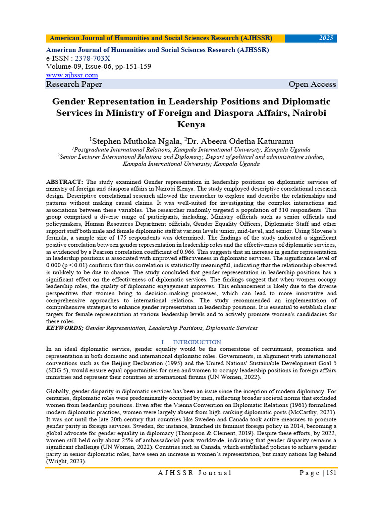 Gender Representation in Leadership Positions and Diplomatic Services ...