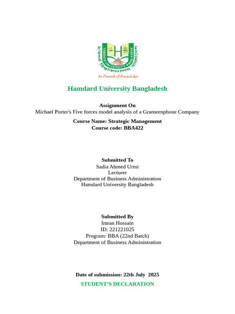 Strategic Management Assignment Michael Porters Five Forces Model ...