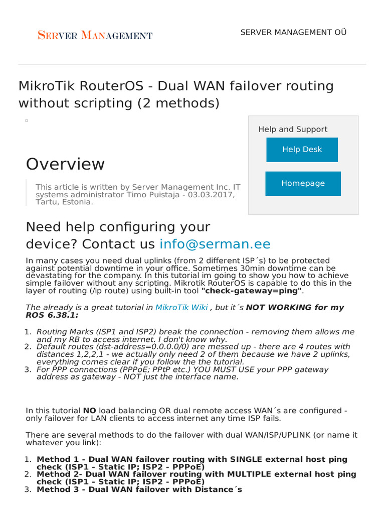 MikroTik - Dual Wan Failover | PDF | Ip Address | Router (Computing)