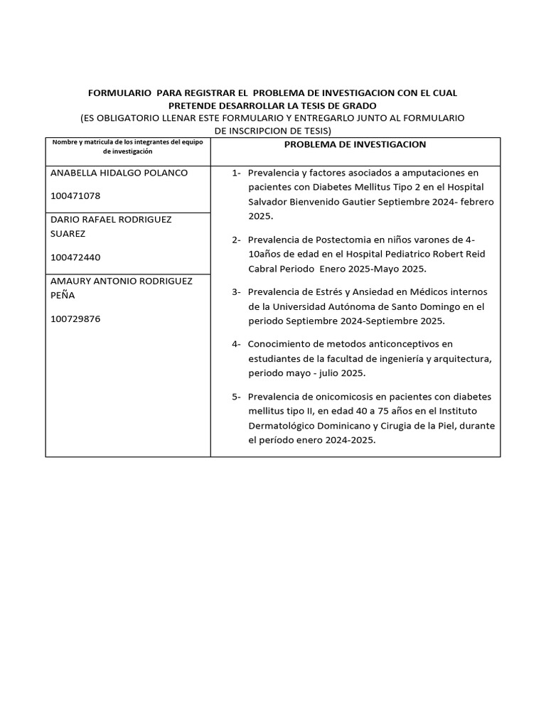 080 - Formularios para Registro de Tema de Investigacion Dario | PDF