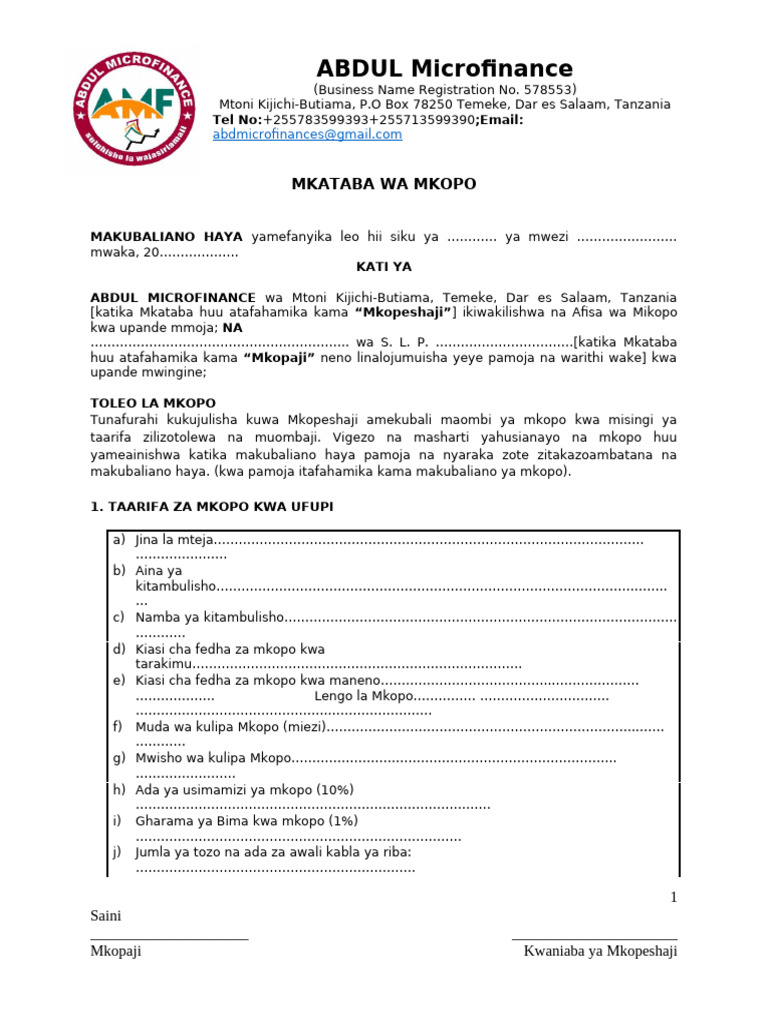 2.abdm - Mkataba Wa Mkopo | PDF