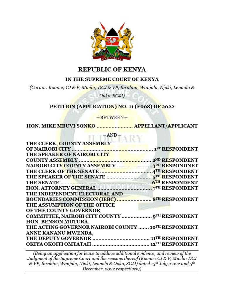 SC Petition Applic. No. 11 E008 of 2022 Hon. Mike Mbuvi Sonko vs. The ...