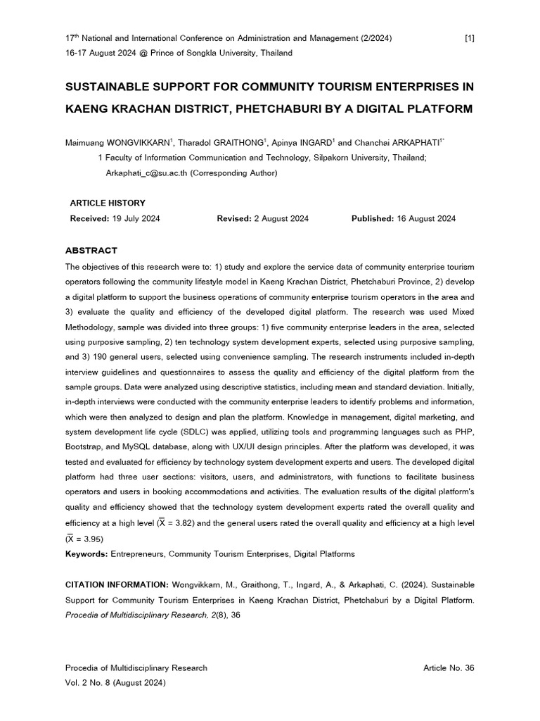 Sustainable Support For Community Tourism Enterprises in Kaeng Krachan District, Phetchaburi by ...