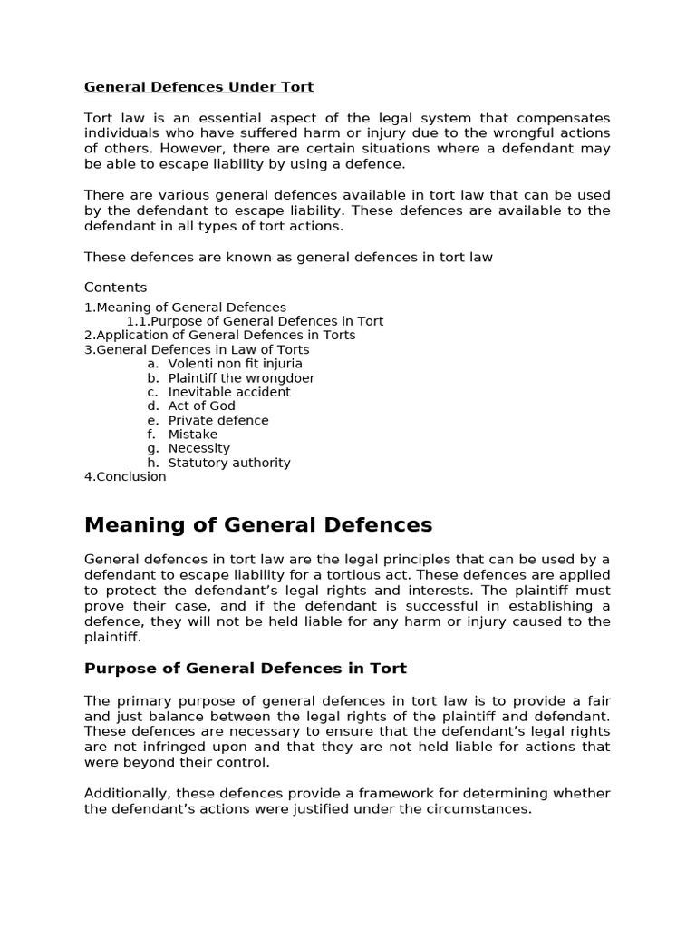 General Defences Under Tort | PDF | Tort | Damages