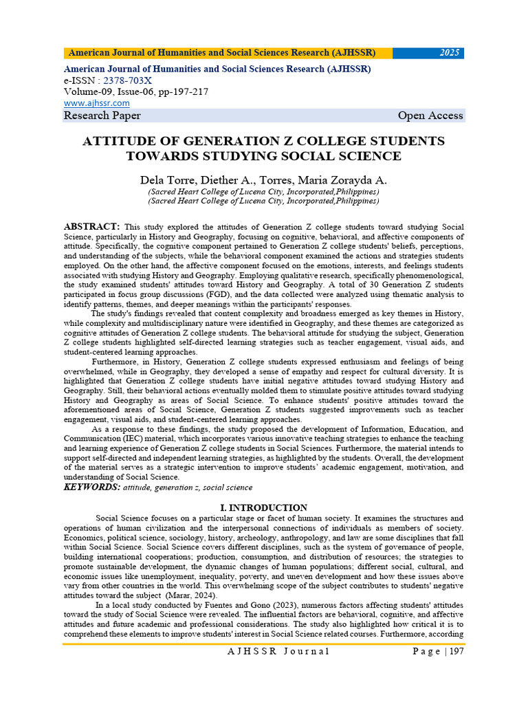 Gen Z Attitudes Toward Social Science | PDF | Attitude (Psychology ...